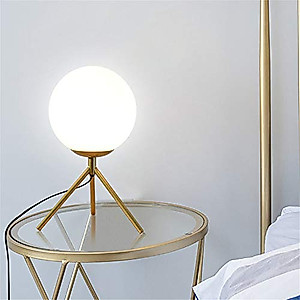 BAYCHEER Modern 1 Bulb Industrail Glass Globe Metal Table Lamp, Reading Book Light with Ball White Glass Shade Nightstand Bedside Desk Lamp for Bedroom Living Room Office,Gold