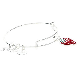 Alex and Ani Expandable Bangle for Women, Zest for Life Strawberry Charm, Shiny Silver Finish, 2 to 3.5 in, One Size, A21EBSTRWSS