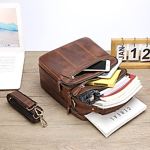 Jack&Chris Leather Man Purse Shoulder Bag,Small Mens Crossbody Messenger Bags for Work,Men Satchel Handbag,Brown2