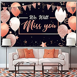 We Will Miss You Party Decorations, Extra Large Going Away Party Backdrop Miss You Photography Background Banner for Farewell Anniversary Retirement Graduation Party, 72.8 x 43.3 Inch (Rose Gold)