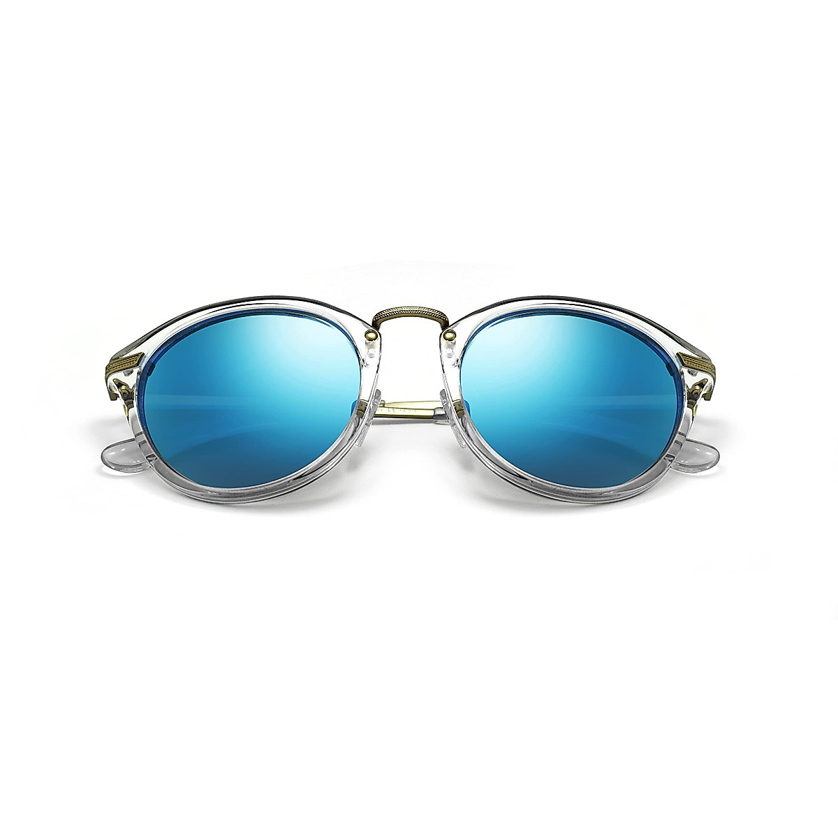 Revo Sunglasses Quinn: Women's Polarized Crystal Glass Lens with Round Frame, Crystal Frame with Revo H2O Blue Lens