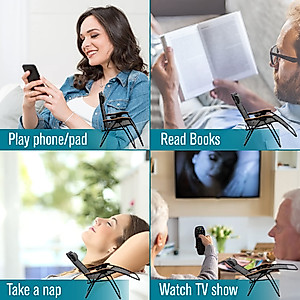 PHI VILLA Oversized Padded Zero Gravity Chair, Folding Outdoor Patio Recliner, XL Anti Gravity Lounger for Backyard w/Headrest, Cup Holder, Side Tray, Grey