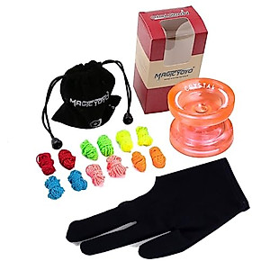 MAGICYOYO K2 Crystal Orange Professional Responsive Yoyo Ball with Yo Yo Bag+ Yo-yo Glove+ 12 Yoyos Strings Kit, Plastic Yo-yos