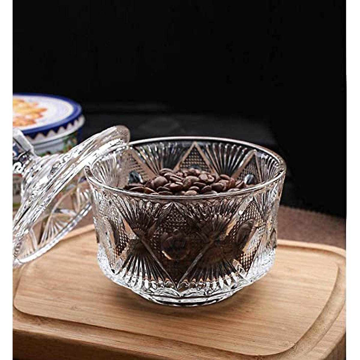 SANHECUN decorative clear glass candy jars crystal sugar bowl with lid set of 2 (Clear, Tableware)