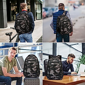 Liokesa Laptop Backpack for Men, Large School Backpack for Teens, Business Slim Laptop Backpack with USB Charging Port, 15.6 Inch Anti Theft Water Resistant College Bookbag Computer Bag Daypack, Camo