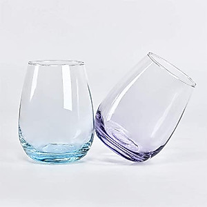 Colored Stemless Wine Glass Set of 6, Vibrant Splash Wine Glasses with Colored Bottom for Women Men Friends Sister, Good Gift Idea for Festival Wedding Birthday Party, 15 Oz