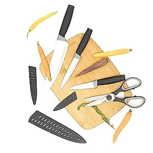 Home Basics Stainless Steel Kitchen Knife Set with Multi-Functional Scissors and Protective Sheaths Precision Cutting and Versatile Kitchen Tools