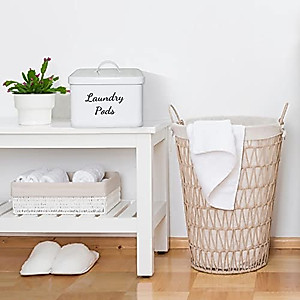 Metal Laundry Pods Dryer Sheet holder with Lid for Laundry Room Decor & Organization Accessories, Oppro Farmhouse Beads Container with Handle, Large Modern Storage Box(Holds 85 laundry pods)