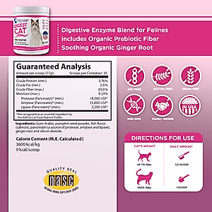 Vital Planet - Digest Cat Digestive Pancreatic Enzyme Blend with Pumpkin and Ginger to Support the Pancreas and Healthy Digestion with Pancreatin, Salmon Flavored Powder for Cats - 111 Grams 30 Scoops