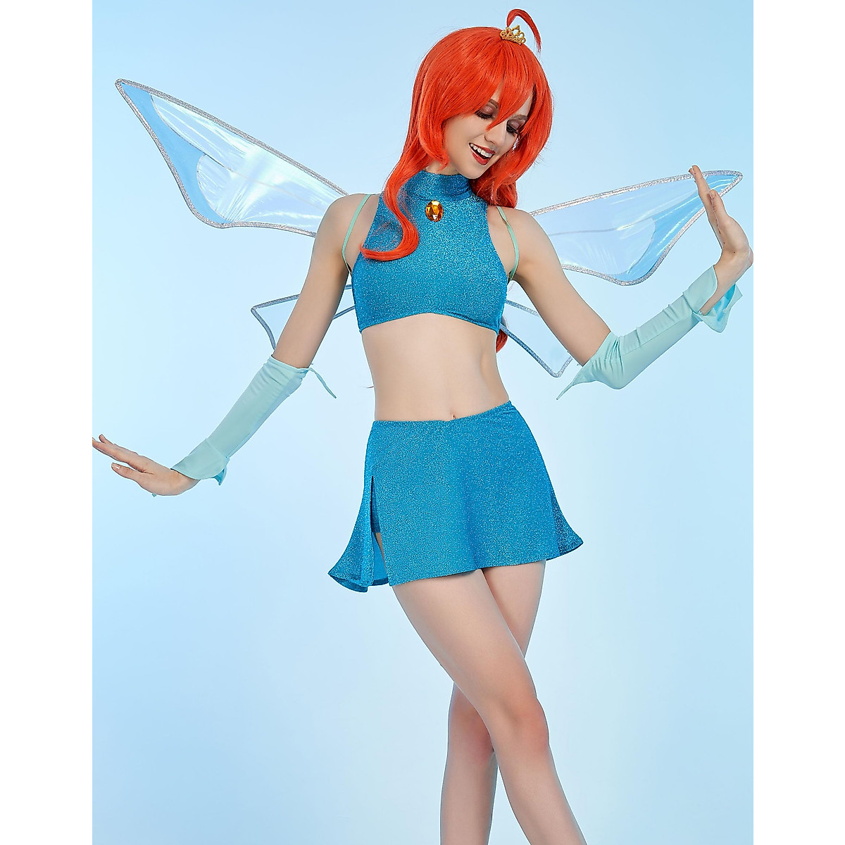 Winx Club Women's Bloom Cosplay Fairy Costume Outfit Top and Skirt with a Pair of Wings
