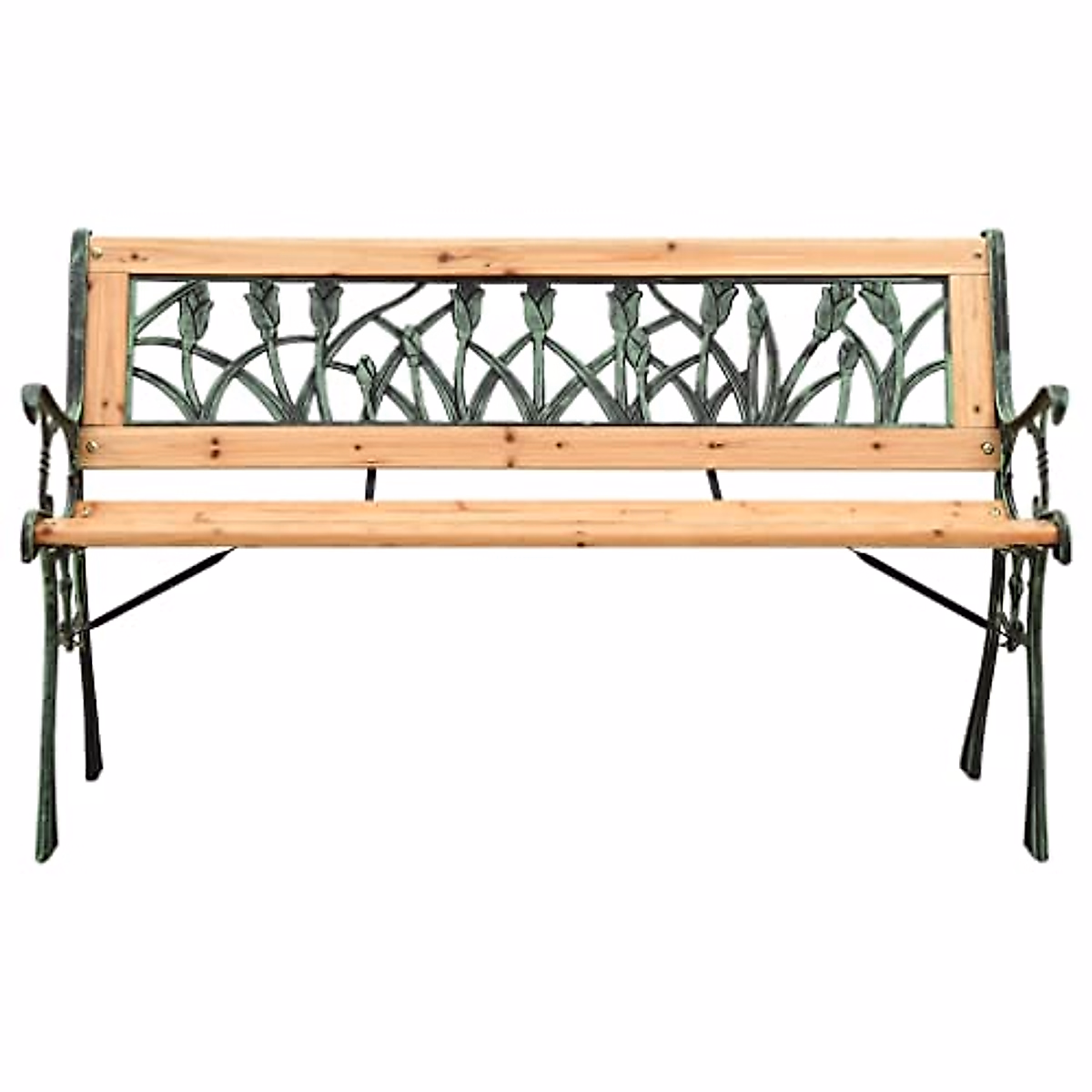 vidaXL Patio Bench, Outdoor Patio Bench with Armrests, Garden Bench Chair for Lawn Garden Patio Porch Park Deck Entryway, Cast Iron and Solid Firwood