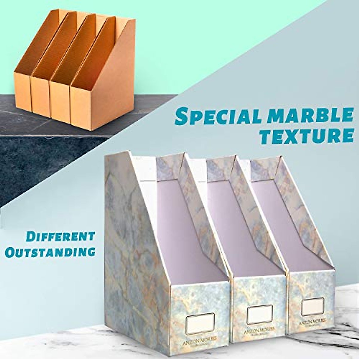Magazine File Holder with Golden Marble Design 2 Pack, Premium Document Storage Box, Book Bin, Desk File Rack, Perfect for A4 Size Document, Office Folder, Newspaper Tray