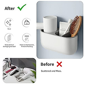 TOPHOME Hair Dryer Holder Wall Mounted Bathroom Hair Tool Organizer Blow Dryer Holder Storage Basket for Blow Dryer, Hair Straighteners, Brushes, 3 Sections(Gray&White)