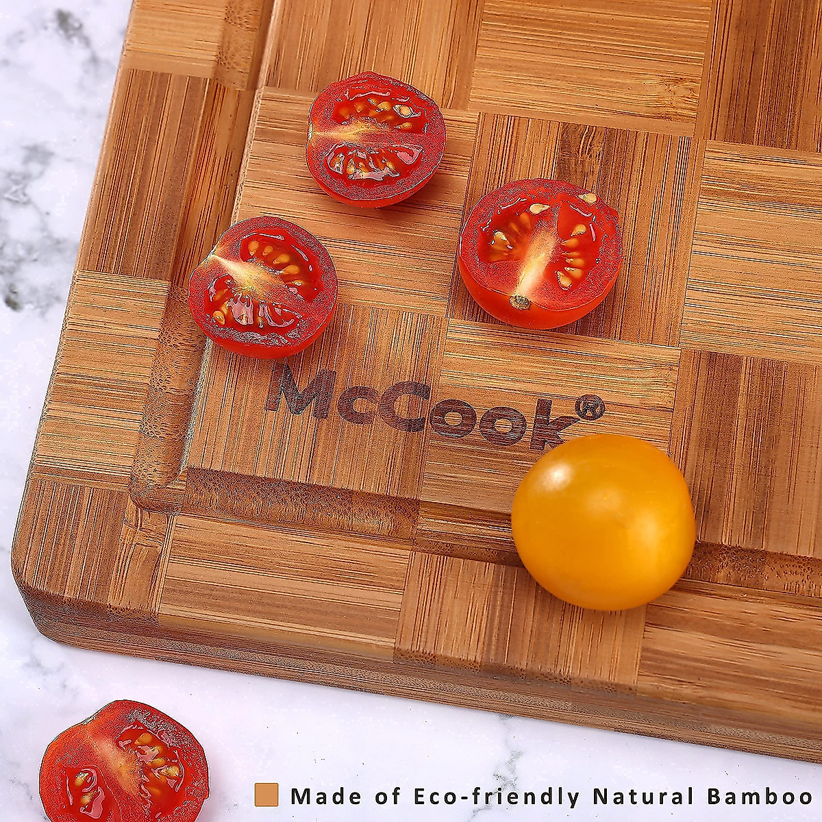 McCook MC20 Stainless Steel Knife Block Sets + MCW12 Bamboo Cutting Board (Large, 17”x12”x1”)