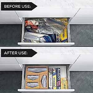 Homelie | Premium Bamboo Ziplock Bag Organizer & Extra Tray - 4 Sizes Bamboo Baggie Storage Organizer for Best Home Kitchen Organization, Drawer and Pantry Sandwich Plastic Bags Containers Organizers