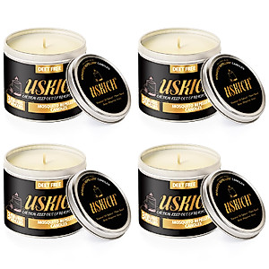 USKICH Mosquito Repellent Candle | Citronella Candle | DEET Free | Made with Plant Based Essential Oils and a Soy/Beeswax Blend for Outdoor, Camping | 30 Hours Burn Time | 6.4 oz | 4 Pack