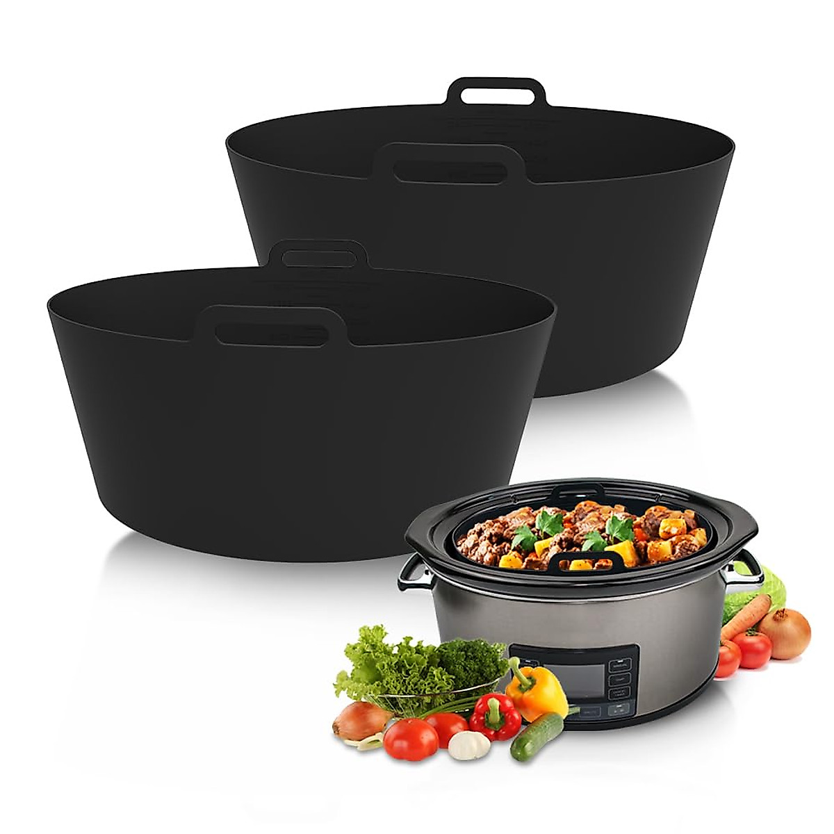 ChefAid Slow Cooker Liners Crock Pot Insert Accessories for 5 6 7 Quart Slow Cookers, 100% Silicone Reusable Liner, Food Safe & Dishwasher Safe (Black)