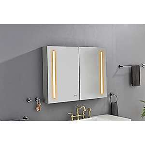 HomSof 40x 30 Inch LED Large Rectangular Black Aluminum Alloy Surface Mount Medicine Cabinet with Mirror