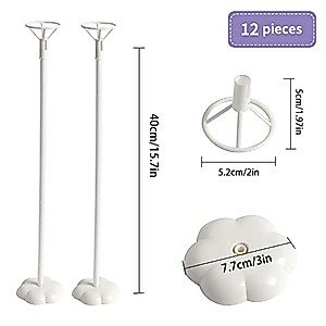 SBYURE Balloon Stick Stand - 12 Sets Balloon Cup with Stick and Flower Base Table Desktop Support Holder for Wedding Birthday Party Supplies,White
