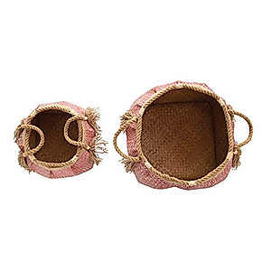 Creative Co-Op Hand-Woven Seagrass Handles, Coral Color, Set of 2 Basket, 2
