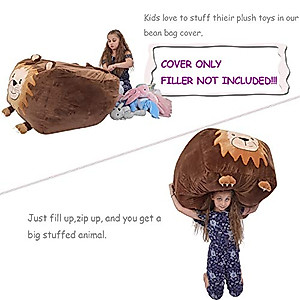 Cool Lion Bean Bag Chairs for Boys Room Decor, Stuffable Zipper Beanbag for Organizing Children Plush Toys, Extra Large Size, Velvet Super Soft Cover Only
