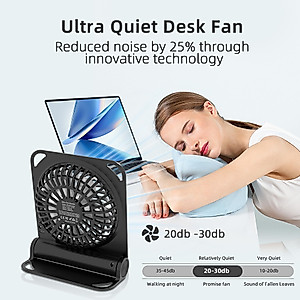 AMKEN Small Table Fans - 2000mAh USB Fan Desk Fan 4 Speeds Adjustable - 200° Tilt Folding Quiet Operation for Office Bedroom Home Desktop Camping