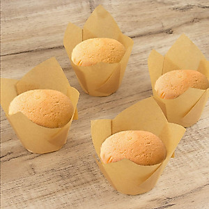 Framendino, Pack of 150 Tulip Shaped Baking Cups Brown Color Baking Cupcake Wrappers Grease Proof Muffin Paper Liners for Birthday Party Wedding Supply Decor