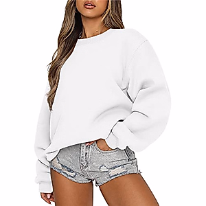 ANRABESS Sweatshirts for Women Teen Girls Loose Fit Fleece Pullover Casual Hooded Sweaters Fall Winter Fashion y2k Clothes A1026-baise-M White