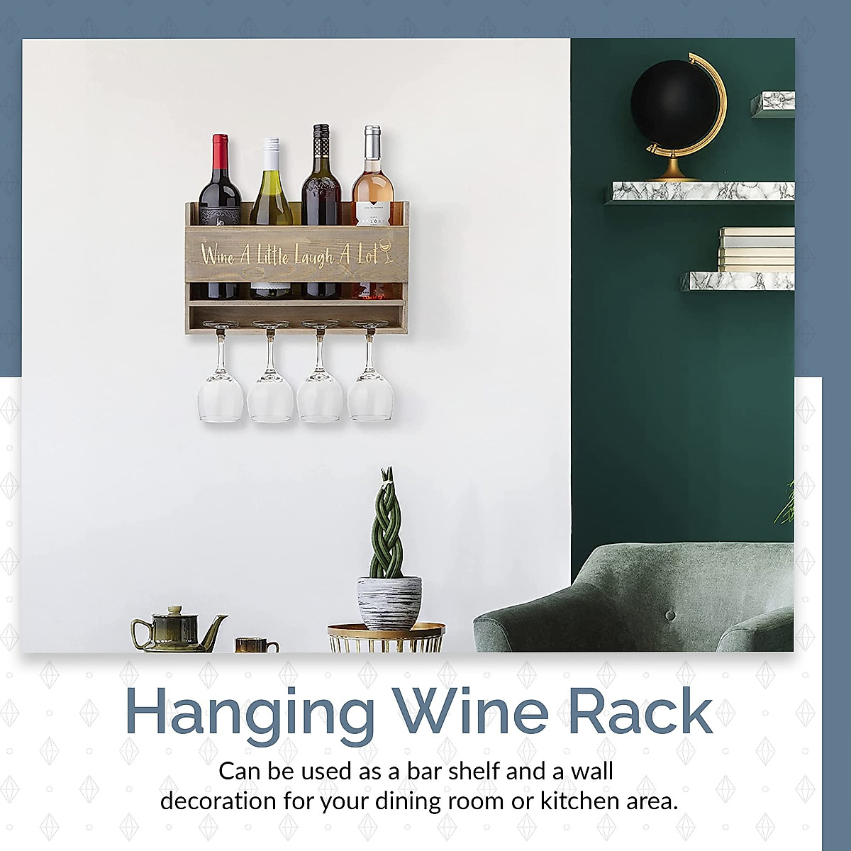 Noble Nest Wine Rack Wall Mounted | Wine Glass Rack | Wine Glass Holder Birthday Gifts for Her | Gifts for Mom | Gift for Wine Lovers | Farmhouse Wall Decor | Hanging Wine Rack