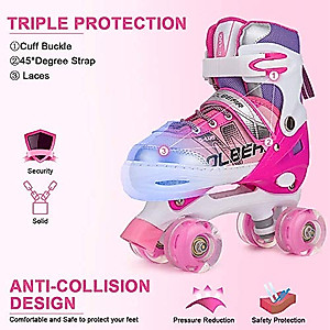 Sowume Adjustable Kids Roller Skates for Girls and Women, All 8 Wheels of Girl's Skates Shine, Safe and Fun Illuminating for Beginner