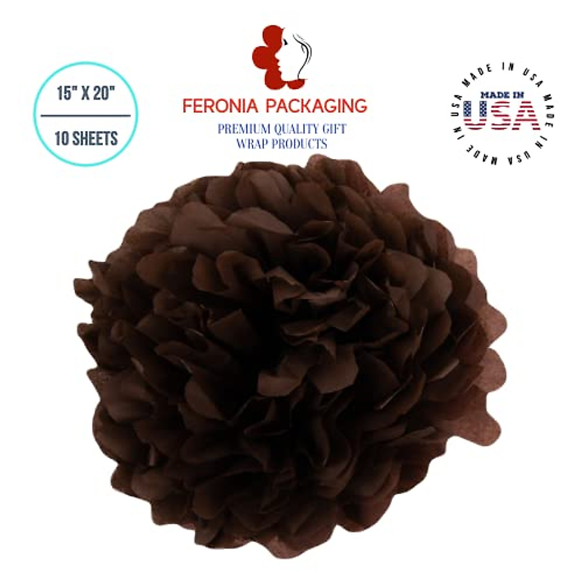 Chocolate Tissue Paper Squares, Bulk 10 Sheets, Premium Gift Wrap and Art Supplies for Birthdays, Holidays, or Presents by Feronia packaging, Large 15 Inch x 20 Inch Made in USA