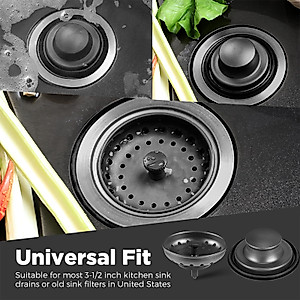 Mudder 3 Pcs Kitchen Sink Drain Strainer and Stopper Stainless Steel Garbage Disposal Plug with Handle Universal Anti-Clogging Kitchen Sink Filter Sieve Basket Strainer(Graphite Gray)