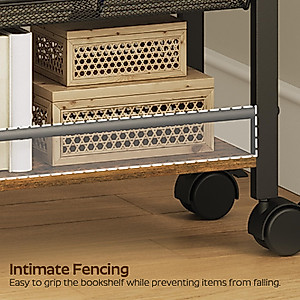 YATINEY 5 Tier Bookshelf, Metal Small Industrial Bookcase, Mobile Book Shelf Paper Cart with Wheels, Book Case Display Storage Shelf Organizer for Living Room, Home Office, Rustic Brown SJ01BR