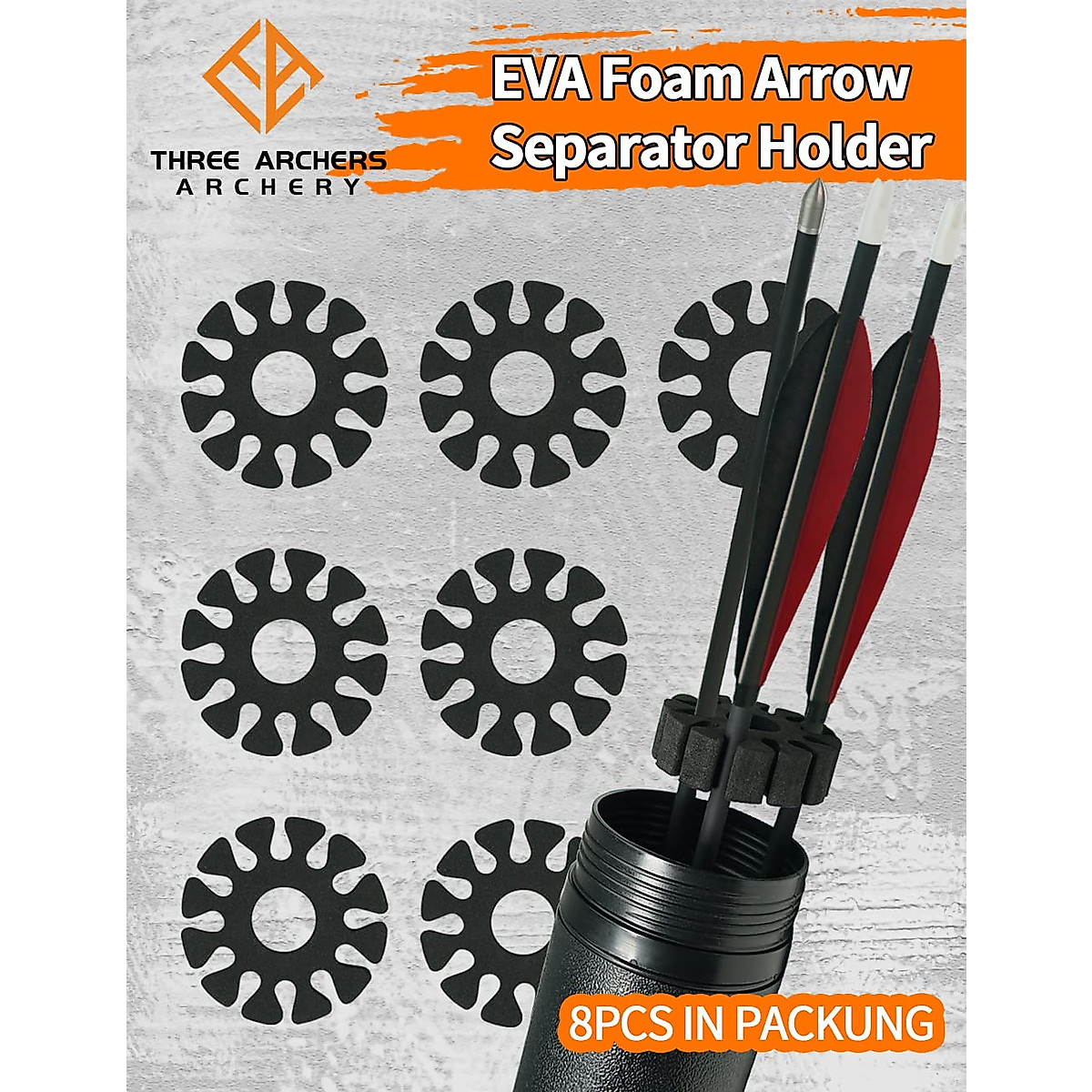 THREE ARCHERS 8Pcs EVA Foam Arrow Pack Round EVA Arrow Separator Holder Archery Protective Rack for Arrows Outdoor Hunting & Targeting Accessory