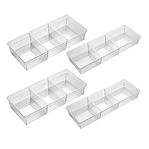 Chris.W Desk Drawer Organizer Tray with Adjustable Dividers, Multi-Drawers for Makeups, Utensil, Pens, Flatware and Junks - Set of 4 (2 Large + 2 Small) 10.24 Inch Length