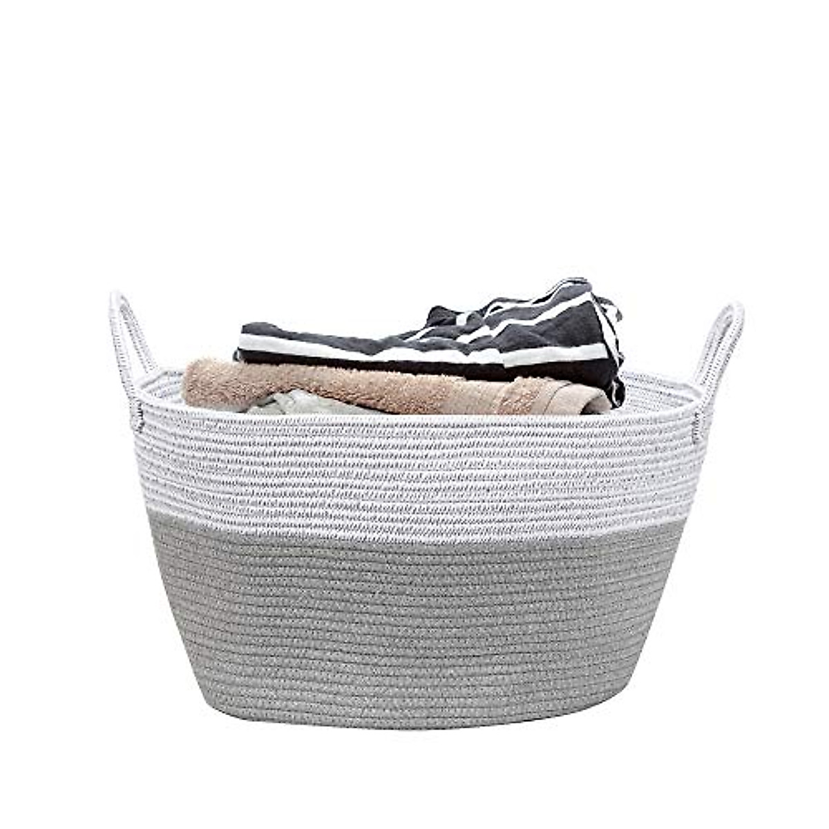JEKOSEN (Set of 2, 22''x12'' & 20''x10'') Laundry Basket Cotton Rope Basket Woven Storage for Toys Blankets Towels Cushions with Handle Living Room Laundry Hamper Grey
