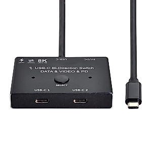 Cablecc USB-C Type-C Bi-Direction Switch MST 1 to 2 Hub Support Video Data PD 8K@30hz 100W 10Gbps with 50cm Cable