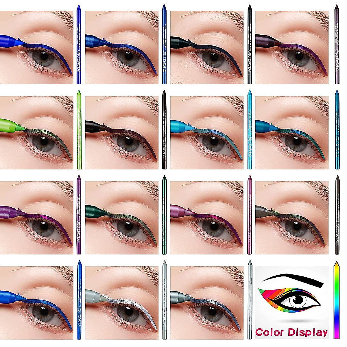 RDGWFB 15 Colors Eyeliner Pen Set, Eyeliner Pencil Set, Waterproof Colorful Eyeliner Kit Long Lasting Eyeshadow Pencil Professinal Eye Makeup Set Pearl Eye Liner for Women