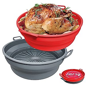 Foldable Silicone Air Fryer Liners - EATSY Air Fryer Silicone Liners Pot, Replacement of Parchment Paper Sheets, 2 Set of 7.5 Inch Air Fryer Liners Reusable For 3QT - 5QT