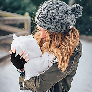 SATINIOR 3 Pairs Women Fingerless Gloves Winter Half Finger Knit Gloves for Women Men (Black, Dark Gray, Navy Blue)