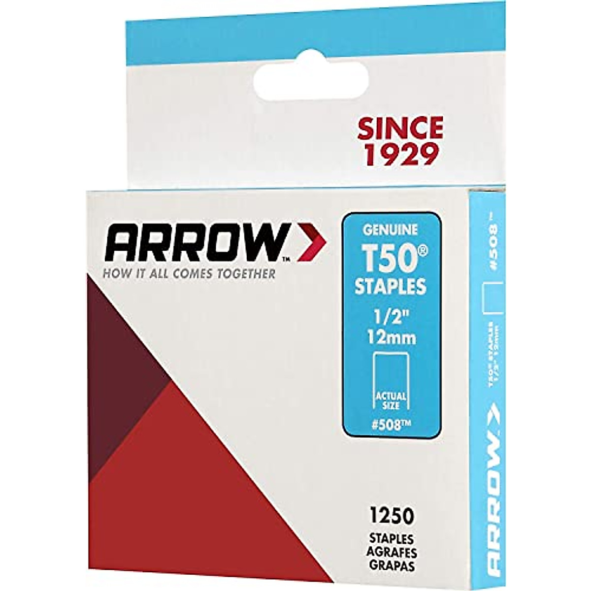 Arrow 508 Heavy Duty T50 1/2-Inch Staples for Upholstery, Construction, Furniture, Crafts, 1250-Pack
