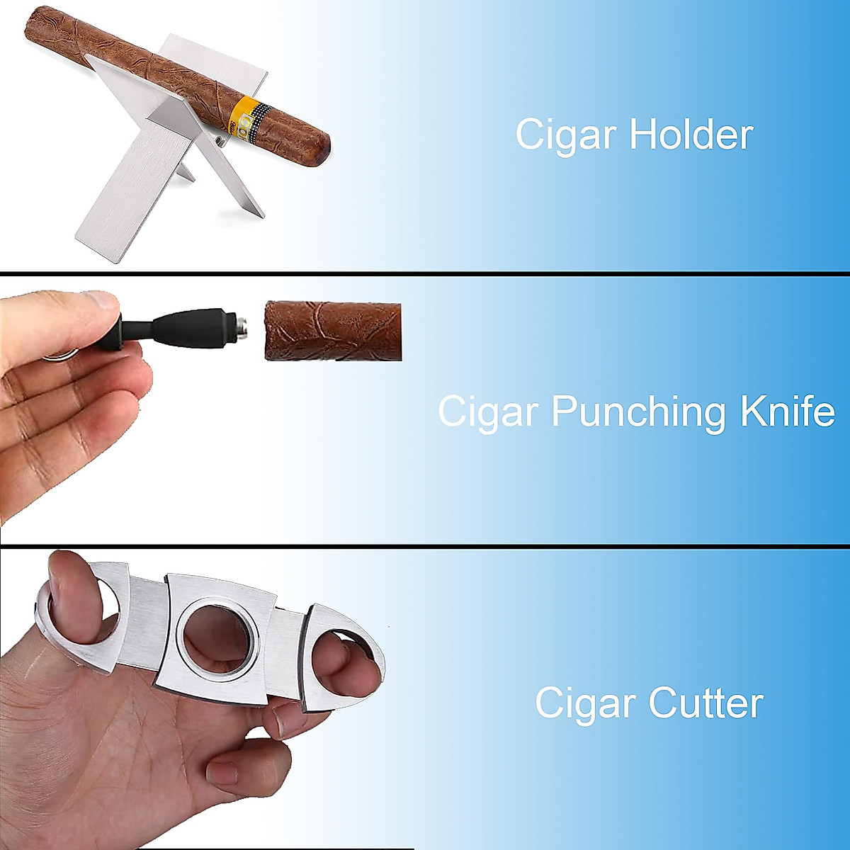 Travel Cigar Humidor Box Case, Portable Cigar Box with Humidifier Disc &Cigar Cutter &Cigar Stand &Cigar Punch Cutter, Waterproof Pressure-proof and Dust-proof Airtight Seal Durable Cigar Humidor