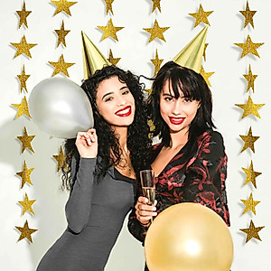 jijAcraft Glitter Gold Star Garland Decorations Hanging Garands Banner Backdrop, 2.7 inch Star Party Decoration for Birthday Baby Shower Wedding Kids Room Ramadan EID Graduation Decor (52 Feet)