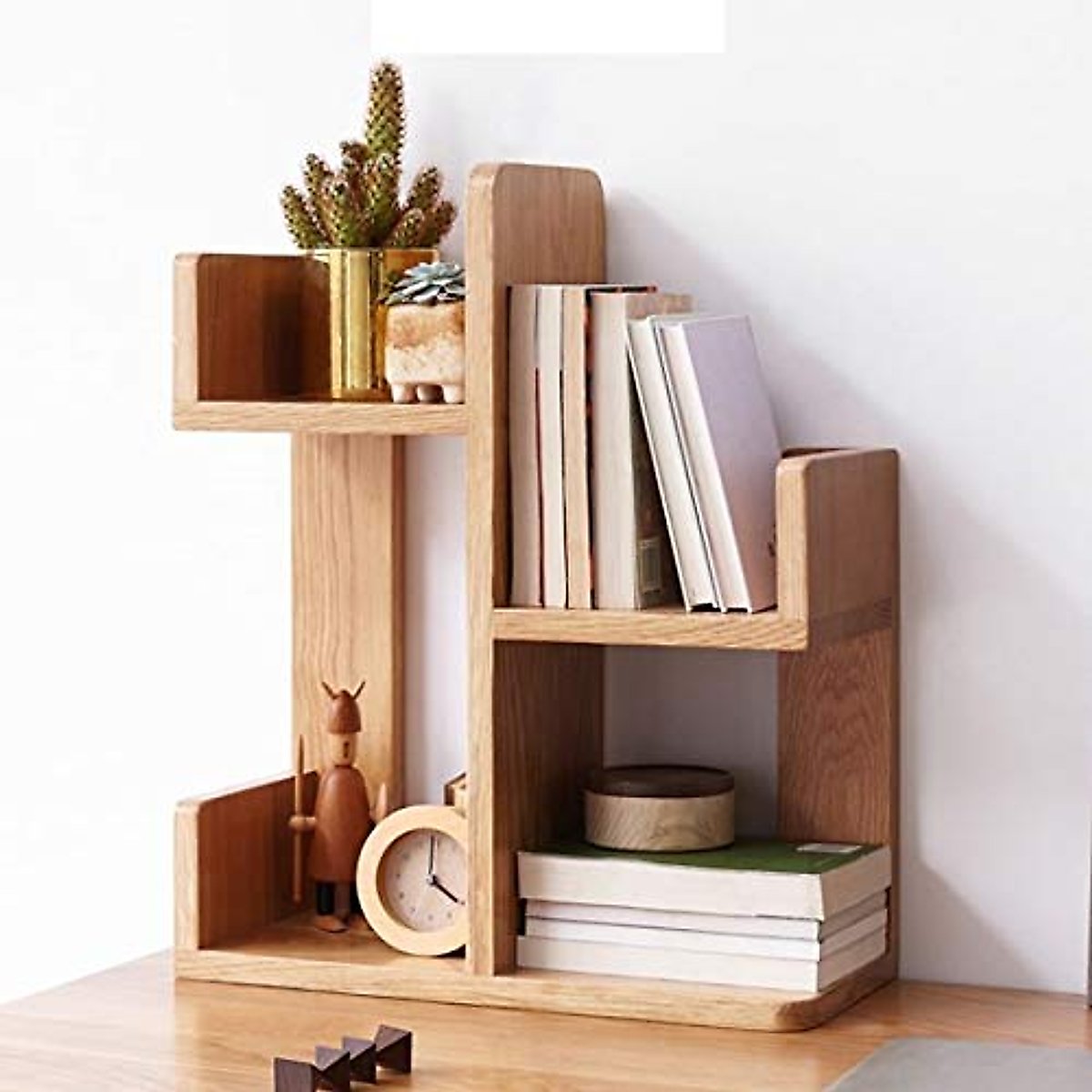 GELTDN Solid Wood Bookshelf Nordic Simple Storage Shelf Desk Bookcase，Simple Small Bookshelf with Wooden Desktop