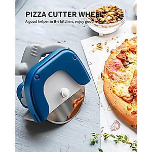 Fat-Cat Pizza Cutter Wheel, Super Sharp Pizza Slicer with Protective Blade Guard for Pizza, Pies, Waffles and Dough Cookies, Easy to Use and Clean (Blue)
