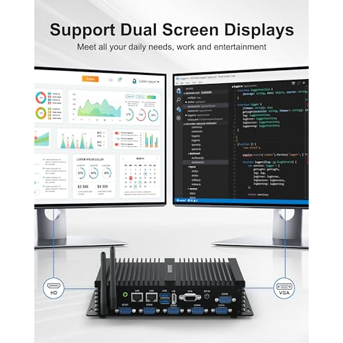 BASOARO Mini Industrial PC Fanless PC i5 4200U Mini PC RS232, Dual Gigabit RJ45 LAN, 8G RAM 128G SSD, HD VGA Dual Display Support 4K, Dual Band WiFi, BT 4.0, 6 USB, Metal Case, Mini PC Windows 10