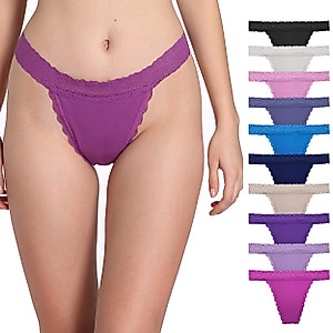 Pmrxi Cotton Thong for Women Panties Width 1.57inch(4cm) Lace Waistband Thongs For Woman Tangas Underwear Pack 10 Size Large