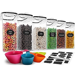Cereal Container Set, MCIRCO Airtight Food Storage Containers ((4L /135.2oz) Set of 6, BPA Free Cereal Dispensers with Measuring Tools