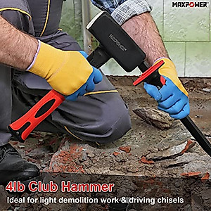 MAXPOWER 4lb Club Hammer, Mini Sledge Hammer with 9-inch Fiberglass Handle, Drop Forged Steel Head