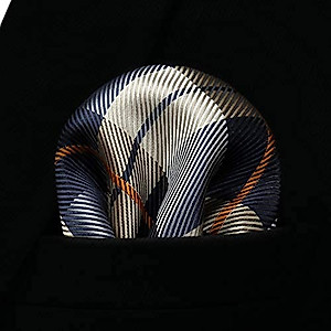 HISDERN Ties for Men Brown Plaid Tie Pocket Square Set Extra Long Mens Neckties and Handkerchief Formal Silk Checkered 63'' Necktie for Business